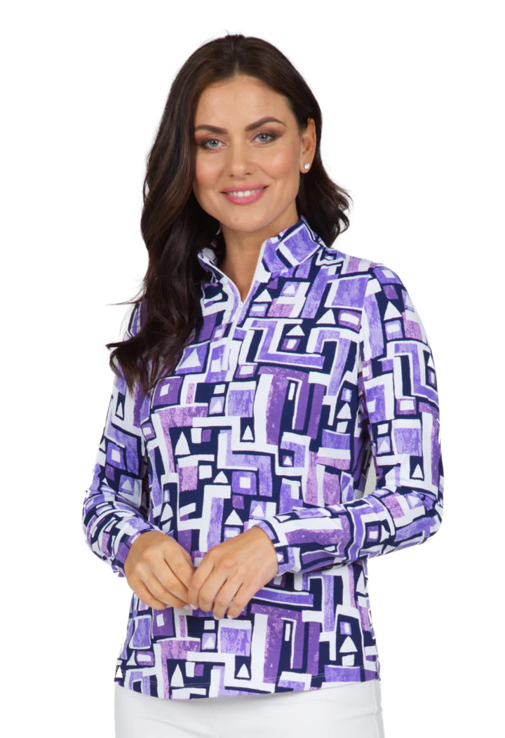 Ibkul Long Sleeve Zip Mock - Jennifer- Plum/Navy – Peanuts and Golf