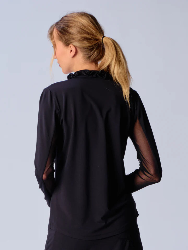 G Lifestyle Long Sleeve V-Neck Ruffle Top Black – Peanuts and Golf