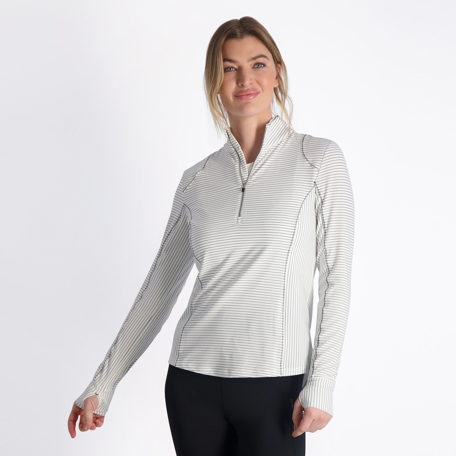Zero Restriction Renae Zip Mock - White/Black – Peanuts and Golf
