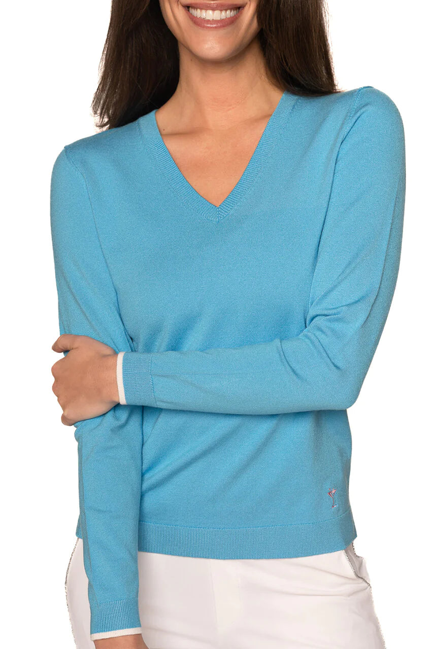 Golftini V- Neck Stretch Sweater - OCEAN – Peanuts and Golf