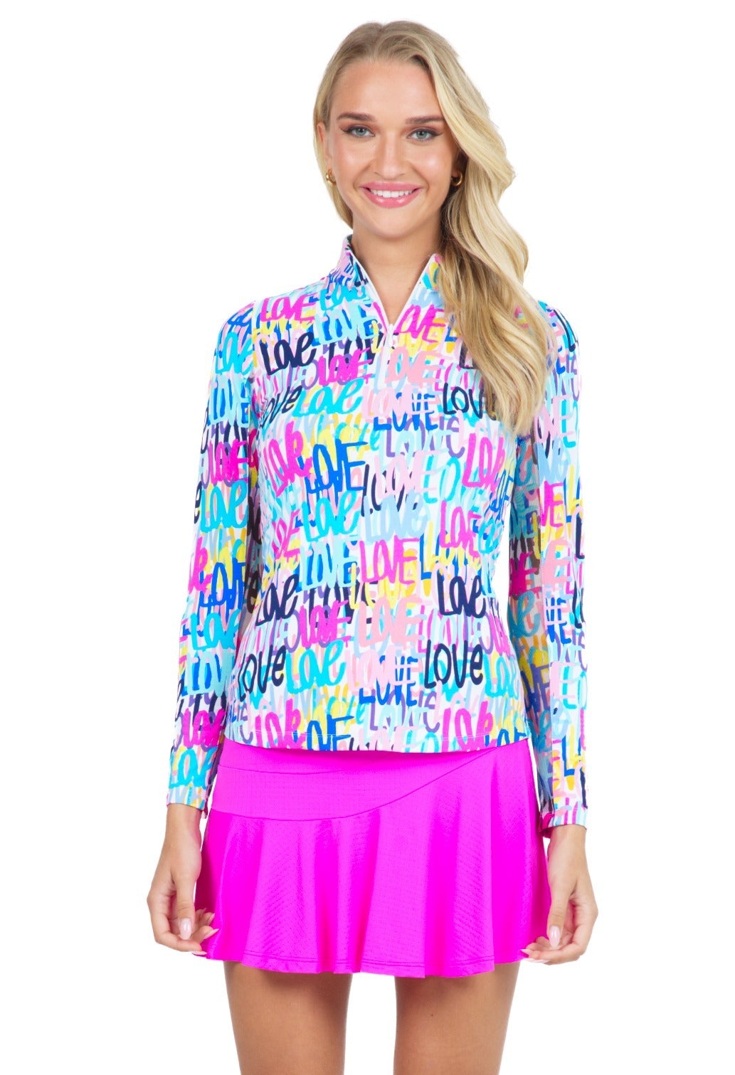 Ibkul Long Sleeve Zip Mock LIMITED EDITION SERIES,- AIMEE-HOT PINK/MUL ...