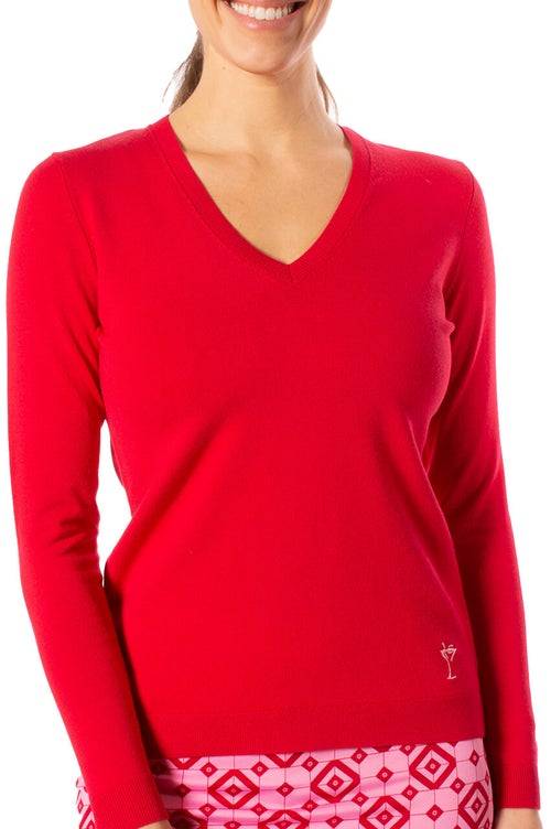 Golftini V- Neck Stretch Sweater - RED – Peanuts and Golf